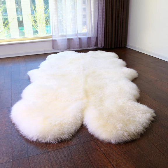 Irregular White/Pink Fluffy Shaggy Sheepskin Area Rugs for Bedroom ...