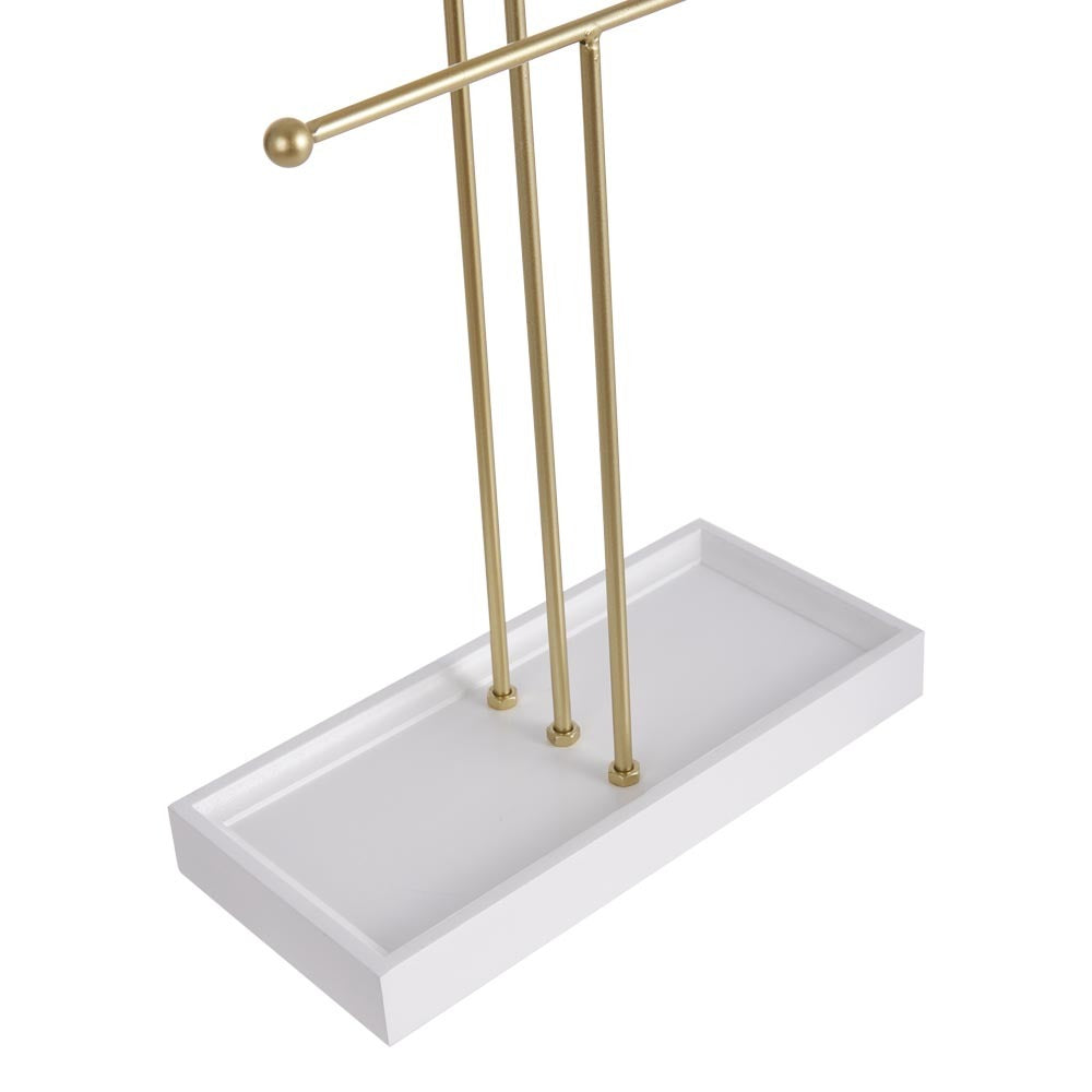 3-Tier Golden Jewelry Stand with Wooden Base – Sheonly