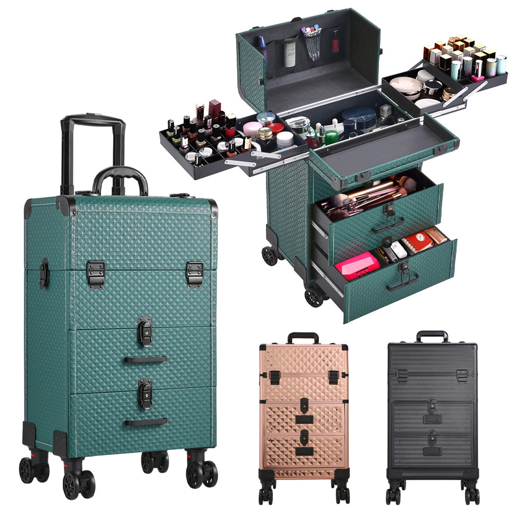 3 in 1 Large Cosmetic Trolley Case on 360 Swivel Castors Wheels – Sheonly