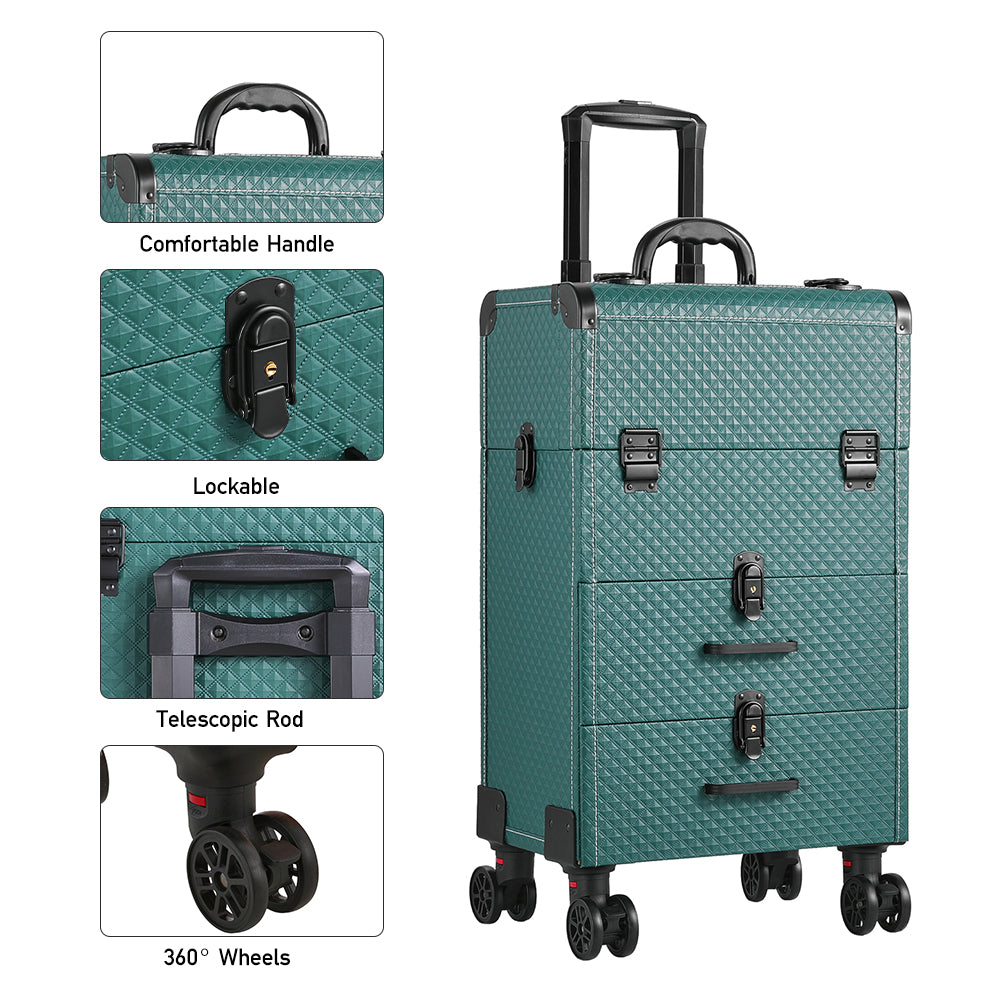 3 in 1 Large Cosmetic Trolley Case on 360 Swivel Castors Wheels – Sheonly