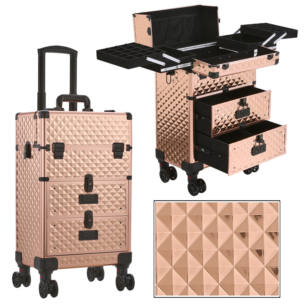 3 in 1 Large Cosmetic Trolley Case on 360 Swivel Castors Wheels – Sheonly
