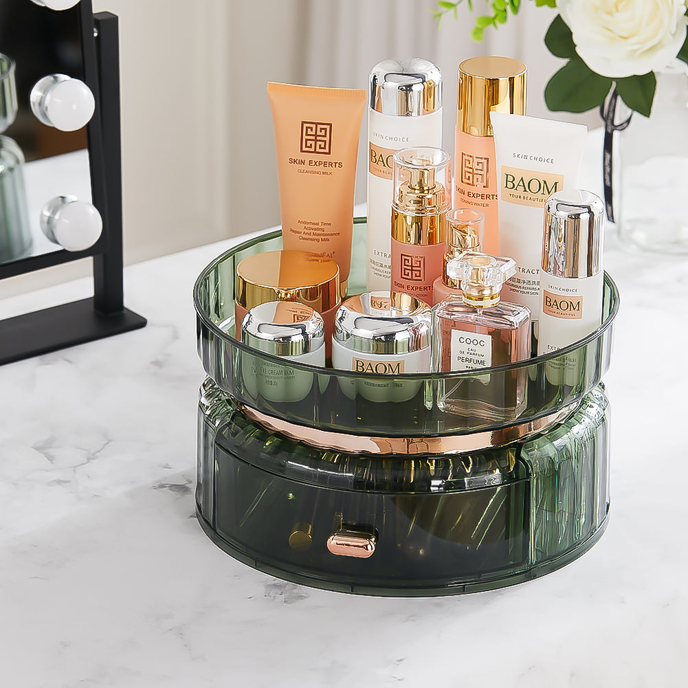 360° Rotating Makeup Organizer with Drawer – She Only