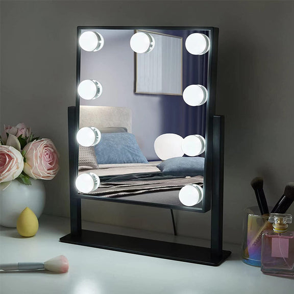 Black Touch Controlled Standing Hollywood LED Bulb Makeup Mirror-30.5x ...
