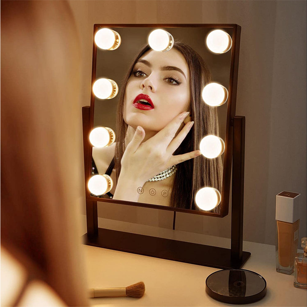 Black Touch Controlled Standing Hollywood LED Bulb Makeup Mirror-30.5x ...