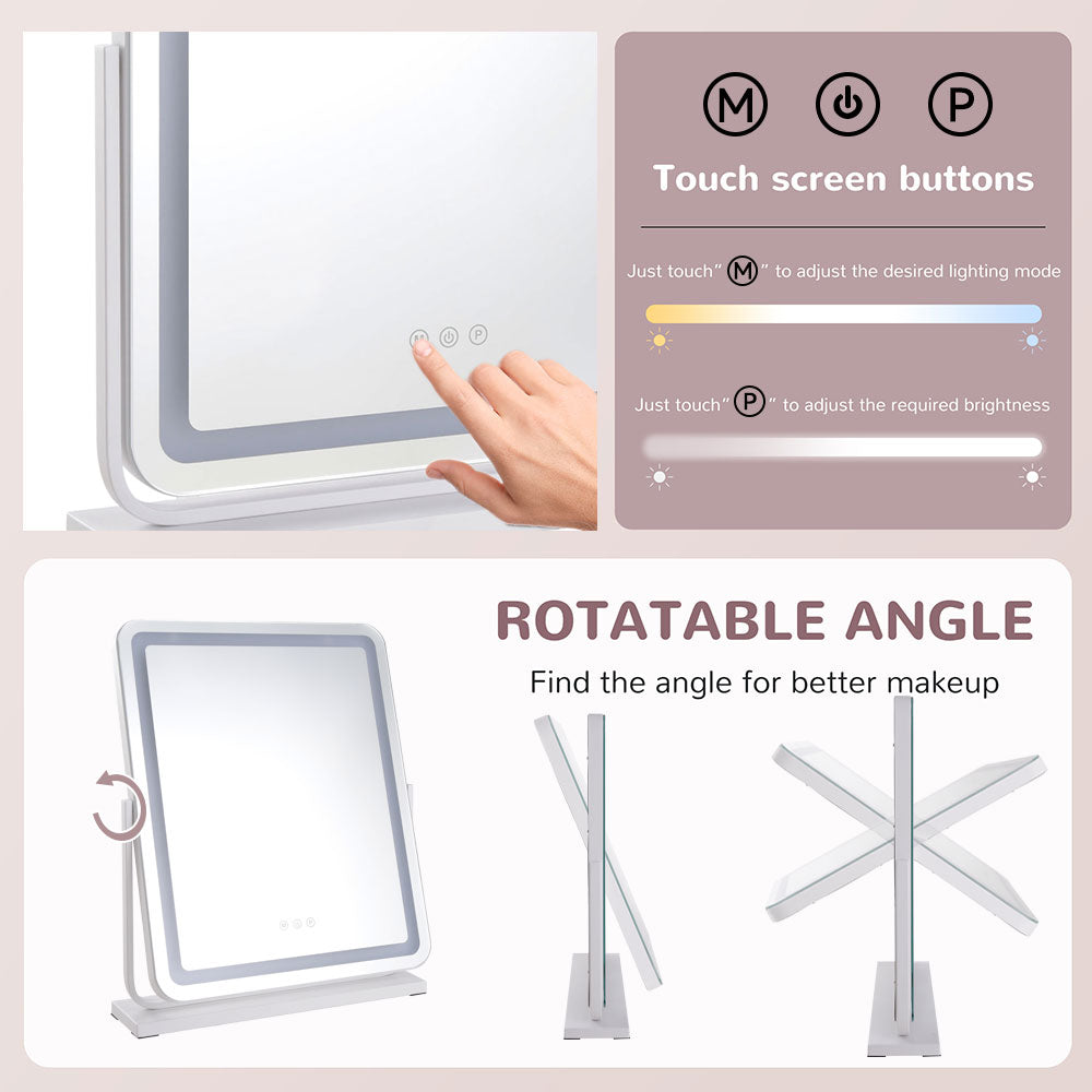 White Rectangle Frameless LED Makeup Vanity Mirror-48x59cm – Sheonly