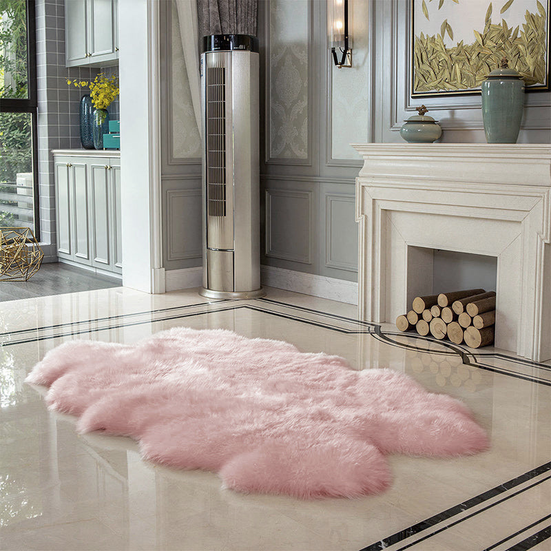 Irregular White/Pink Fluffy Shaggy Sheepskin Area Rugs for Bedroom ...