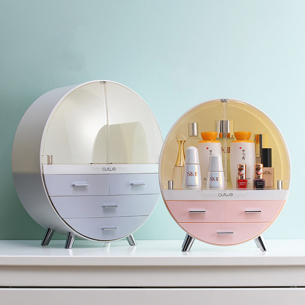 Pink/White Dustproof Round Cosmetic Storage Box Desktop Organzier – Sheonly