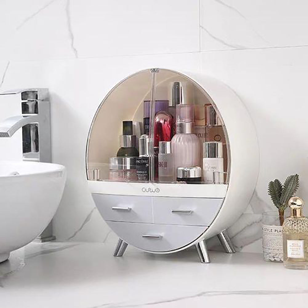 Pink/White Dustproof Round Cosmetic Storage Box Desktop Organzier – Sheonly