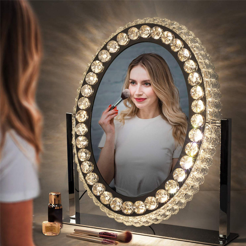 Oval Makeup Mirror Crystal LED Vanity Mirror with Touch Screen – SHEONLY