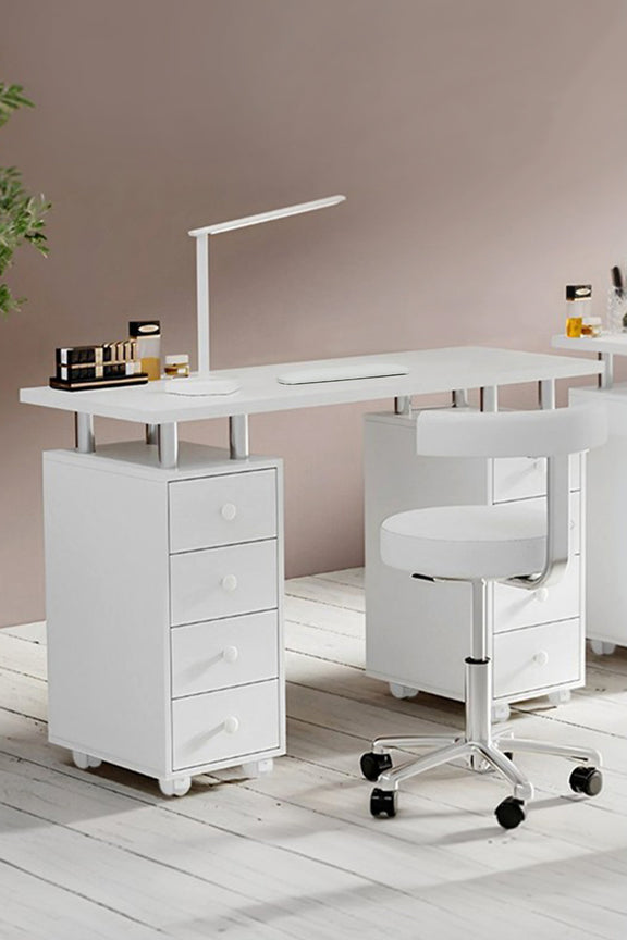 120cm Wide White Professional Manicure Table on Wheels with 8 Drawer ...