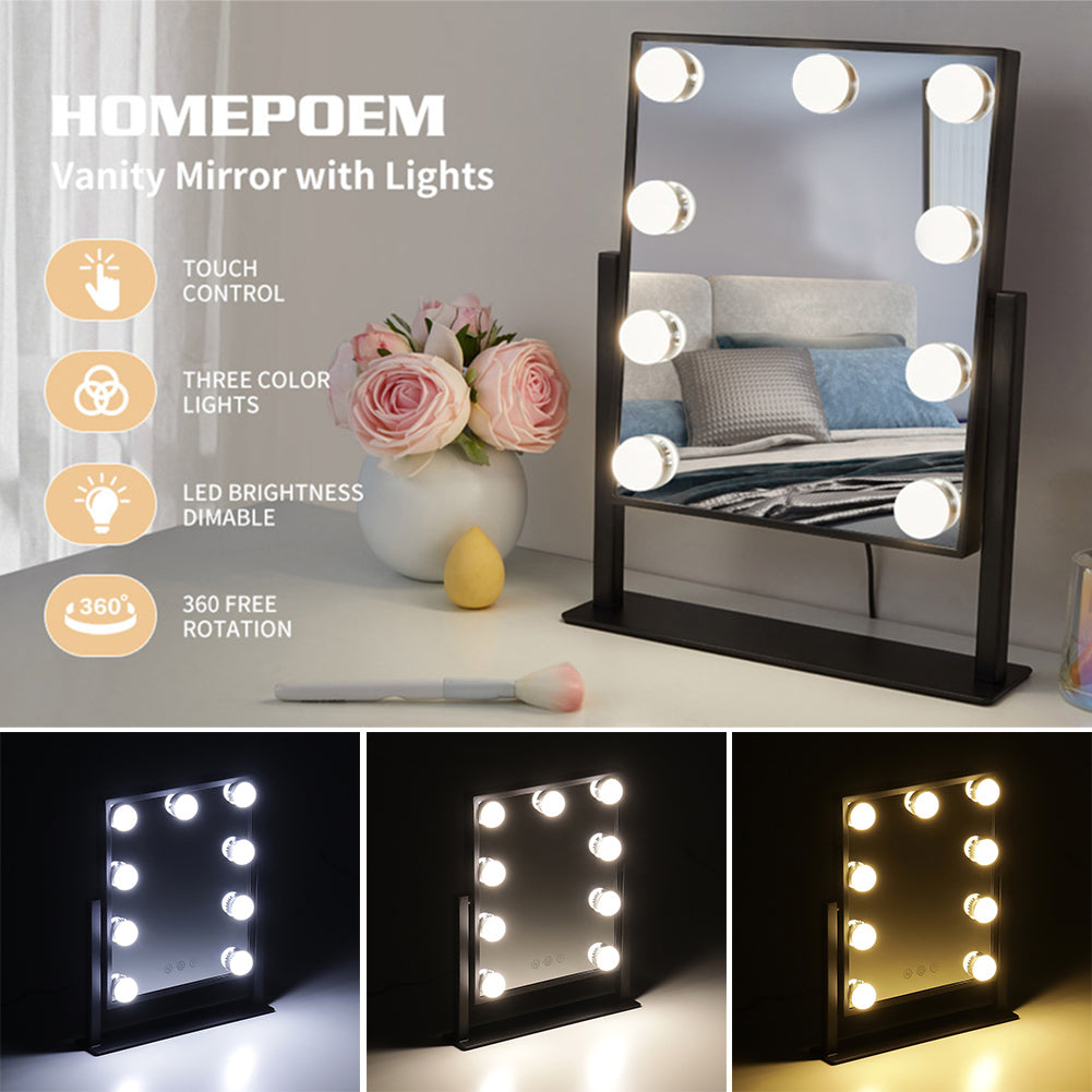 Black Touch Controlled Standing Hollywood LED Bulb Makeup Mirror-30.5x ...